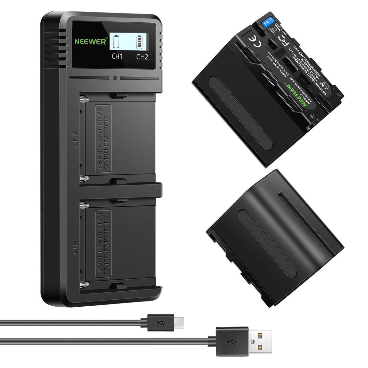 Juego de cargador de batería de repuesto NP-F970 de 2 unidades de NEEWER - NEEWER – NEEWER.EU