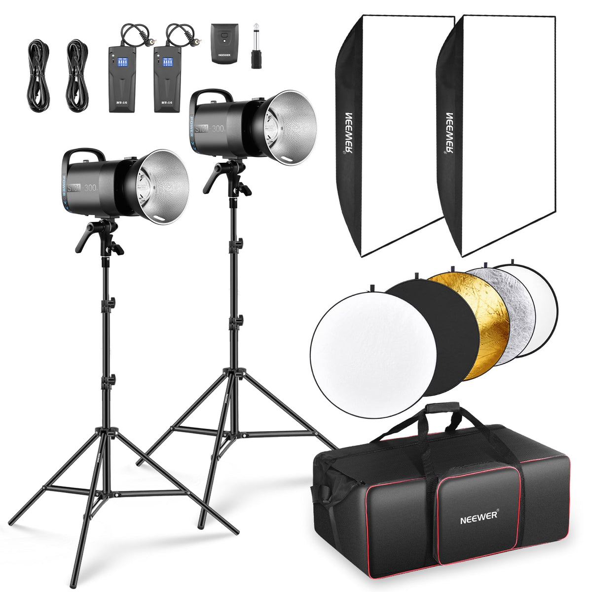 NEEWER Paquete de 2 S101-300W 600Ws Kit de luz de flash monolight de ...