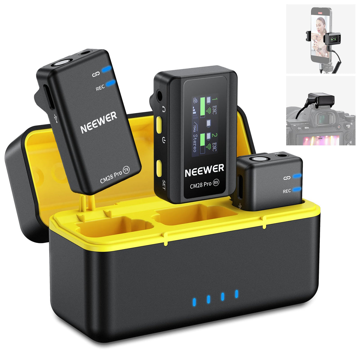 Sistema de micrófono de solapa inalámbrico NEEWER CM28 PRO con estuche ...